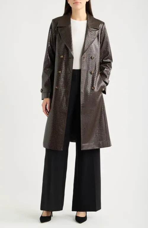 TAHARI ASL Embossed Faux Leather Trench Coat