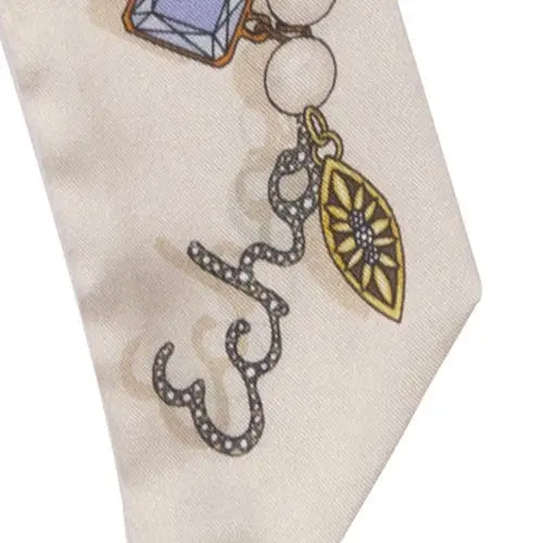 Echo Bejewled Silk Ribbon Scarf - Cream