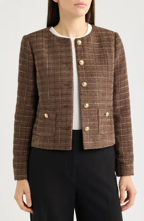 TAHARI ASL Faux Fur Collar Boucle Cropped Jacket