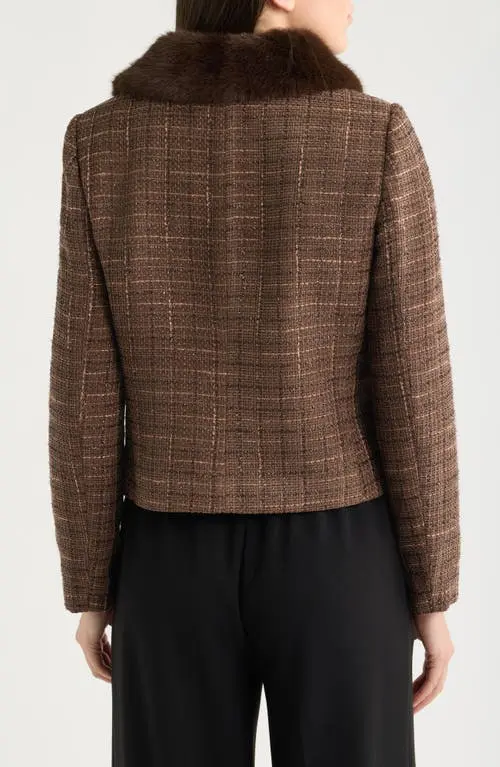 TAHARI ASL Faux Fur Collar Boucle Cropped Jacket