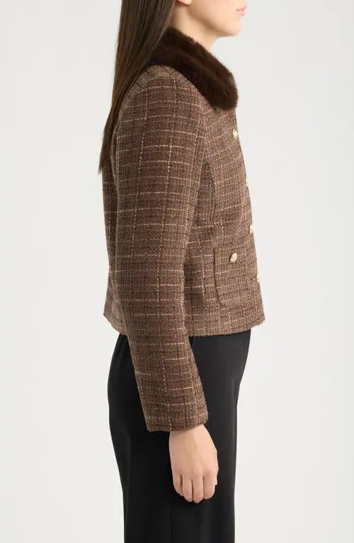 TAHARI ASL Faux Fur Collar Boucle Cropped Jacket