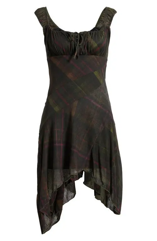 BDG URBAN OUTFITTERS Hallie Check Handkerchief Hem Dress - Dark Check