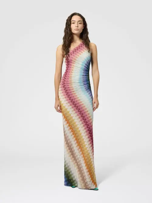 Missoni One-shoulder Long Viscose Lace Dress