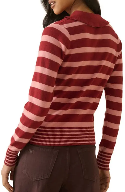 NOBODY'S CHILD Stripe Ruffle Collar Polo Sweater
