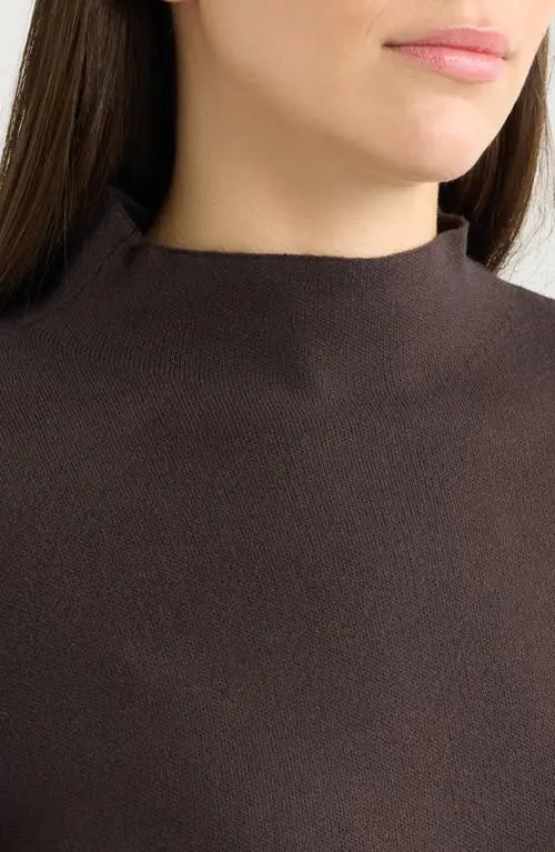 TAHARI ASL Fine-gauge Mock Neck Long Sleeve Sweater - Espresso