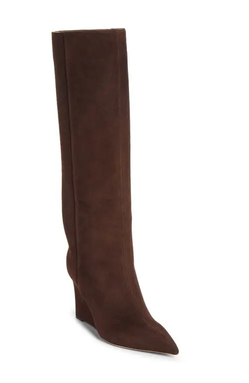 JIMMY CHOO Blake Pointed Toe Knee High Wedge Boot - Chocolate