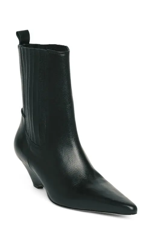 Cinq À Sept Parker Leather Curved Wedge Chelsea Boot - Black