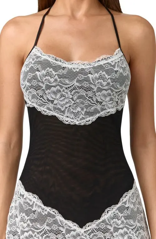 Naked Wardrobe Lace & Mesh Halter Minidress