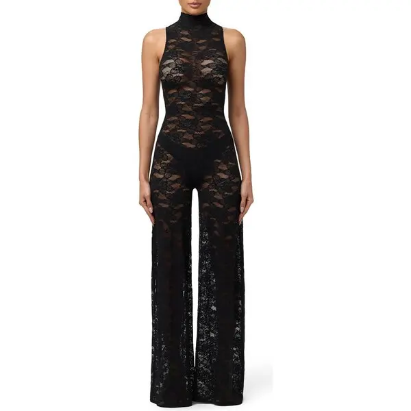 Naked Wardrobe Stretch Lace Jumpsuit - Black