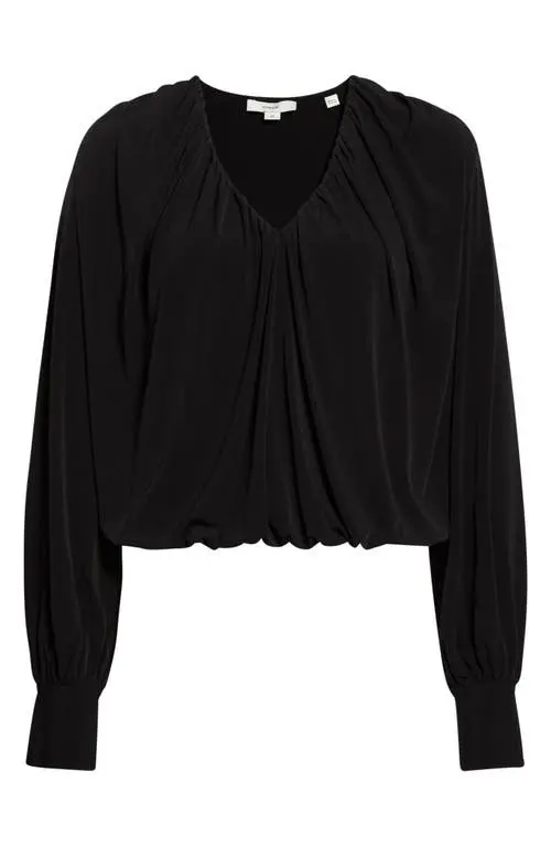 Vince V-neck Bubble Hem Long Sleeve Top - Black