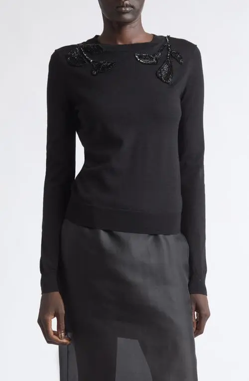Carolina Herrera Beaded Shoulder Wool & Silk Sweater - Black