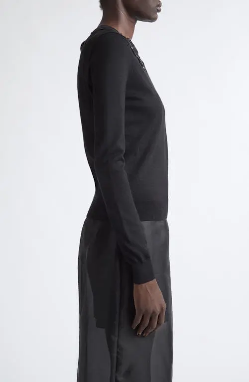 Carolina Herrera Beaded Shoulder Wool & Silk Sweater