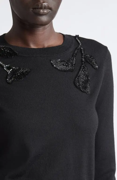 Carolina Herrera Beaded Shoulder Wool & Silk Sweater