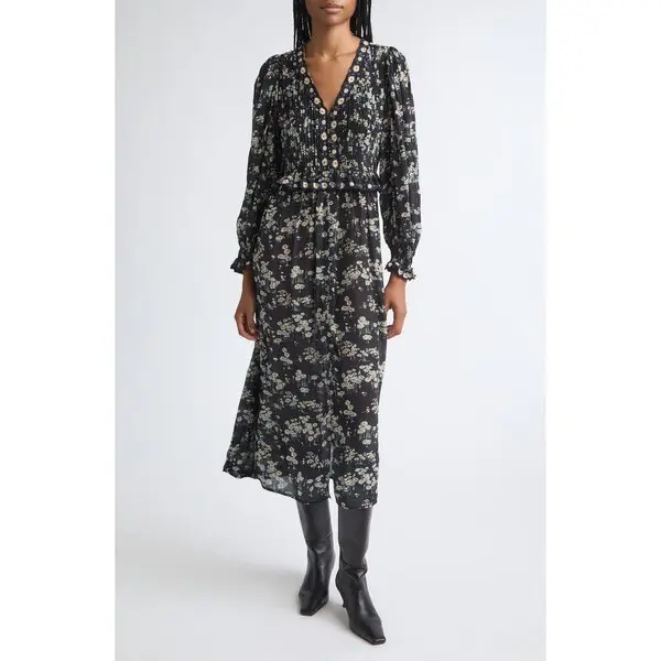 Sea Mona Print V-neck Midi Dress