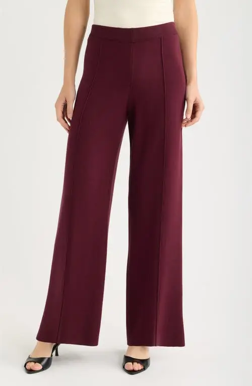 TAHARI ASL Wide Leg Sweater Knit Pants - Cranberry