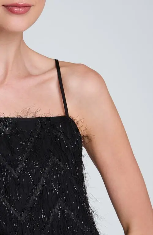 KENNETH COLE Chevron Fringe Crop Cami - Black