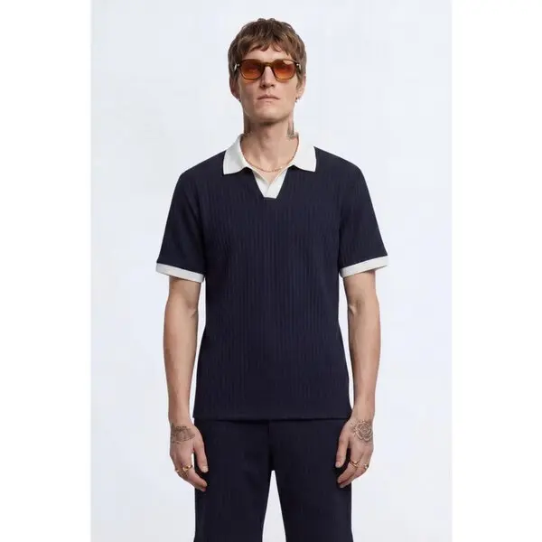 TWISTED TAILOR Henry Textured Open Collar Polo Shirt