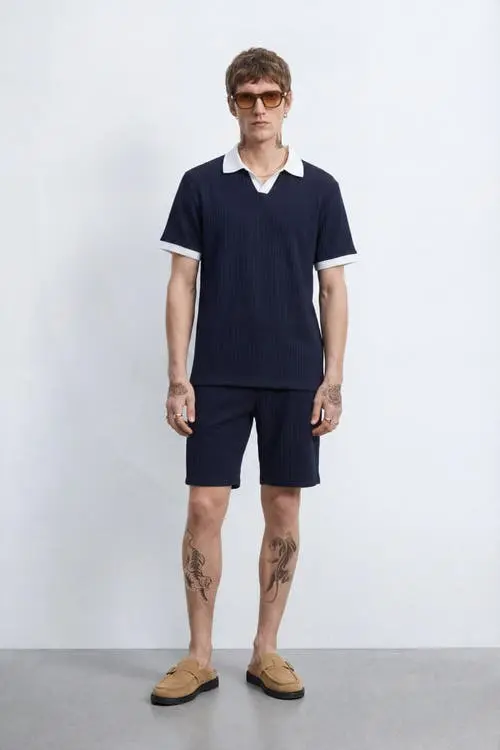 TWISTED TAILOR Henry Textured Open Collar Polo Shirt