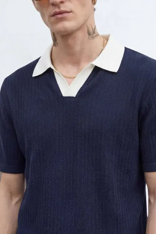 TWISTED TAILOR Henry Textured Open Collar Polo Shirt