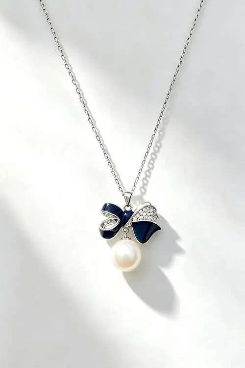 CLASSICHARMS Butterfly Pearl Drop Necklace - Silver/blue