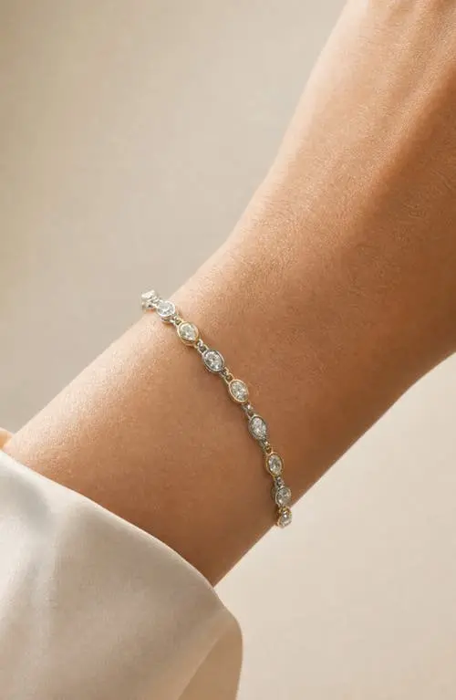 Argento Vivo Two Tone Oval Cubic Zirconia Tennis Bracelet