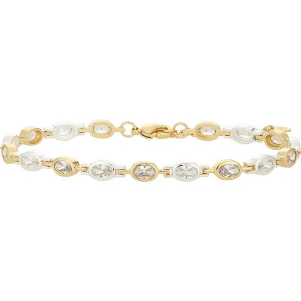 Argento Vivo Two Tone Oval Cubic Zirconia Tennis Bracelet - Gold/sil