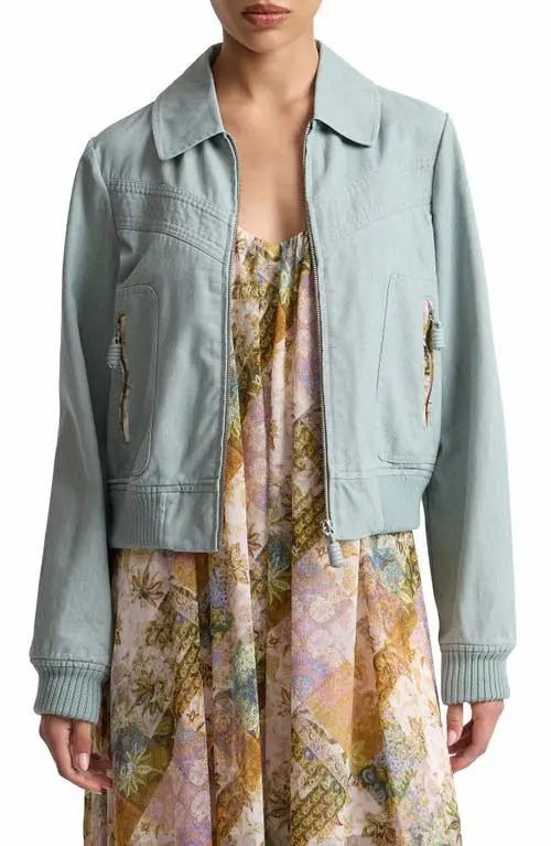 Avec Les Filles Cotton Zip Bomber Jacket - Fern