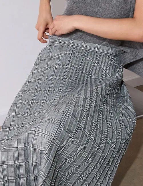 Whistles Check Pleated Midi Skirt
