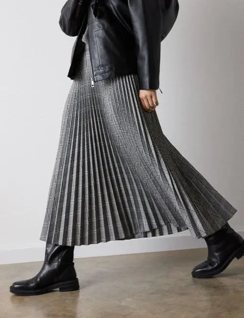 Whistles Check Pleated Midi Skirt