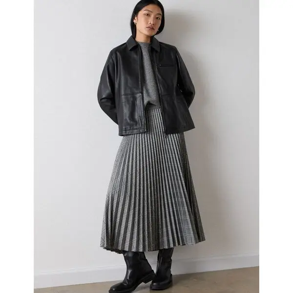 Whistles Check Pleated Midi Skirt - Grey/multi