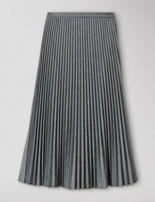 Whistles Check Pleated Midi Skirt