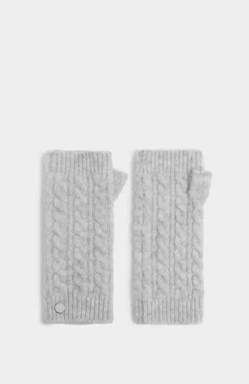 KATIE LOXTON Cable Knit Handwarmers With Logo Pin Detail - Light Grey