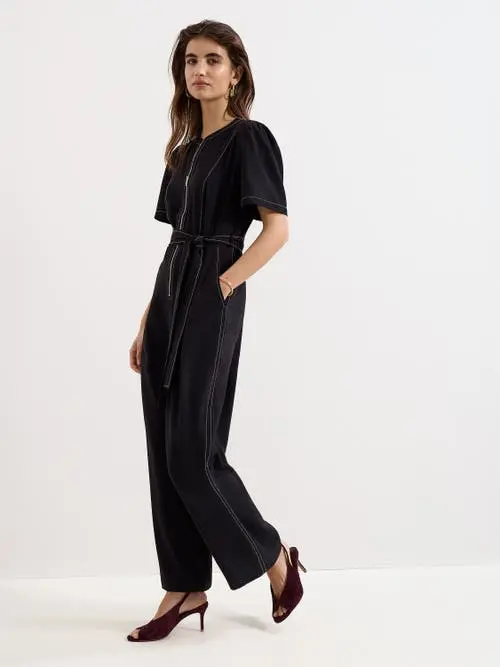PHASE EIGHT Alix Contrast Stitch Zip Jumpsuit - Black
