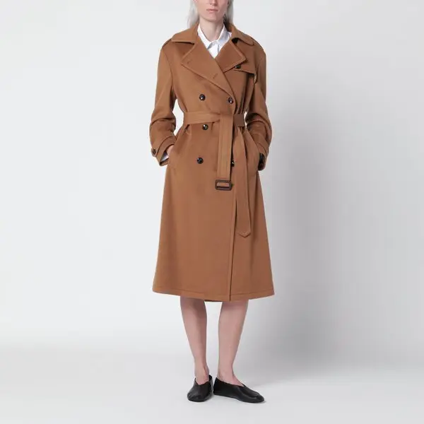 Tagliatore Light Brown Double-breasted Trench Coat In Cashmere - Grey