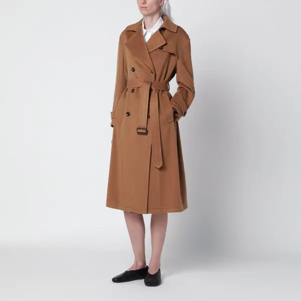 Tagliatore Light Brown Double-breasted Trench Coat In Cashmere