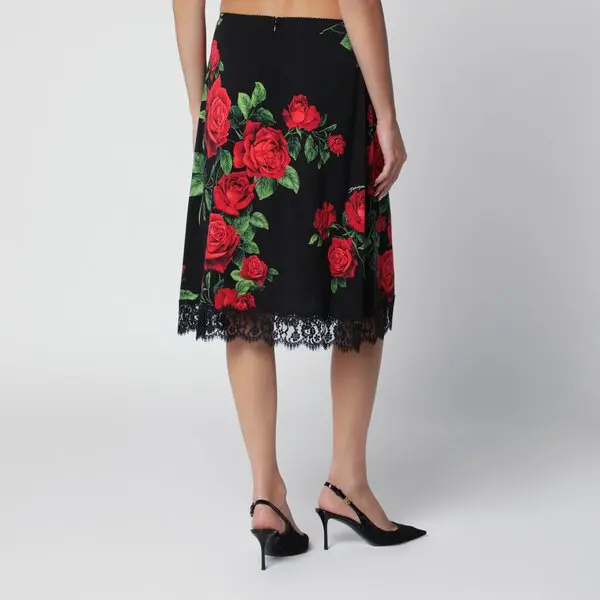 Dolce & Gabbana Floral-pattern Skirt In Silk Blend And Lace