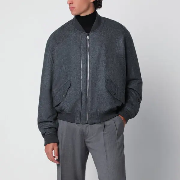Dolce & Gabbana Mélange Zip-up Bomber Jacket In Wool - Grey