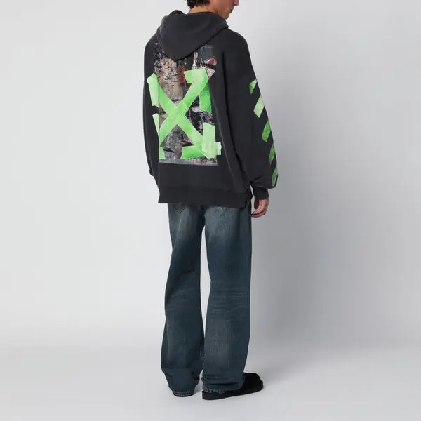 Off-White Washed Cotton Logo Print Hoodie