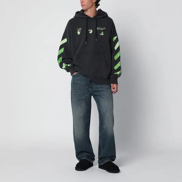 Off-White Washed Cotton Logo Print Hoodie