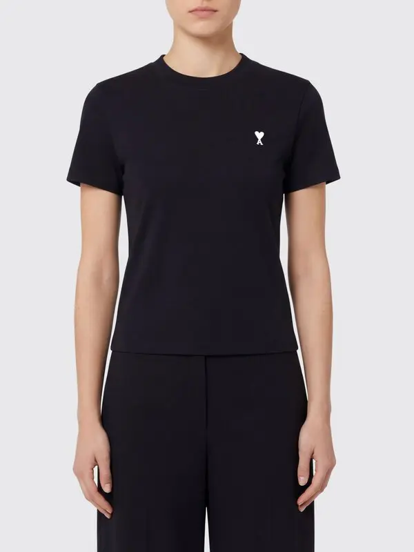 AMI Paris Slim Fit Cotton T-shirt With Contrast De Coeur Logo - Black
