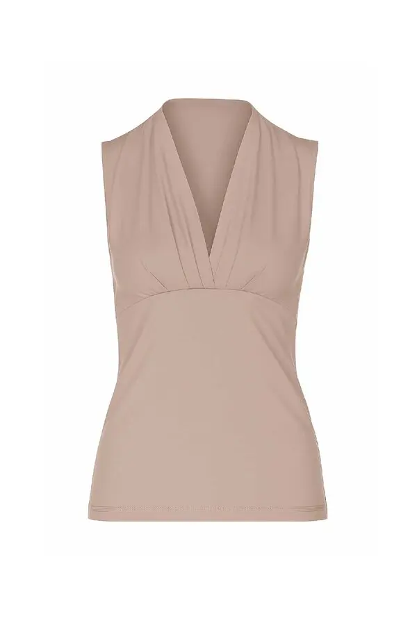 CONQUISTA Draped Taupe Jersey Top In Viscose Blend