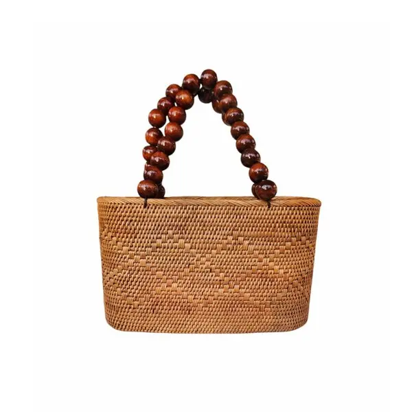 OHSUN Neutrals Lucia Rattan And Wooden Bead Tote Chestnut - Brown