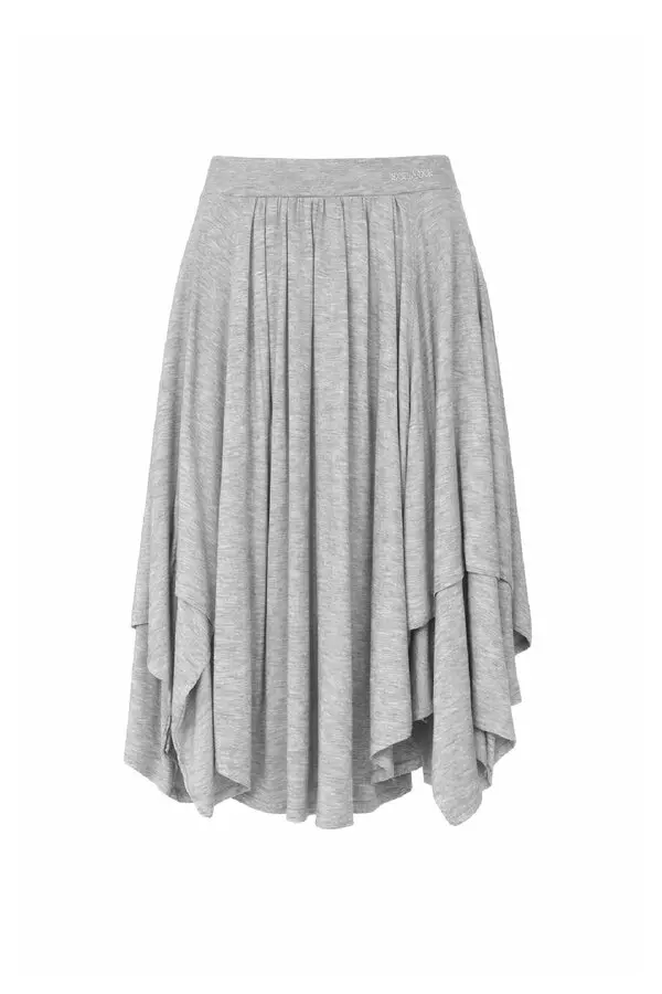 CONQUISTA Draped Jersey Midi Skirt With Elastic Waist - Grey