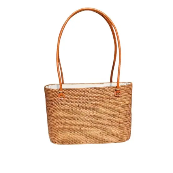 OHSUN Lola Rattan Tote- Chestnut - Brown