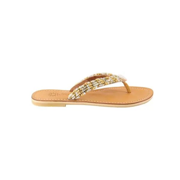 OHSUN Neutrals Sonya Beaded Leather Sandals Natural
