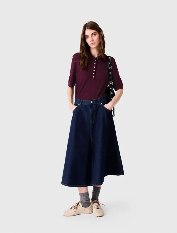 Maje Mid-length Flared Denim Skirt