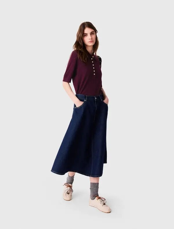 Maje Mid-length Flared Denim Skirt