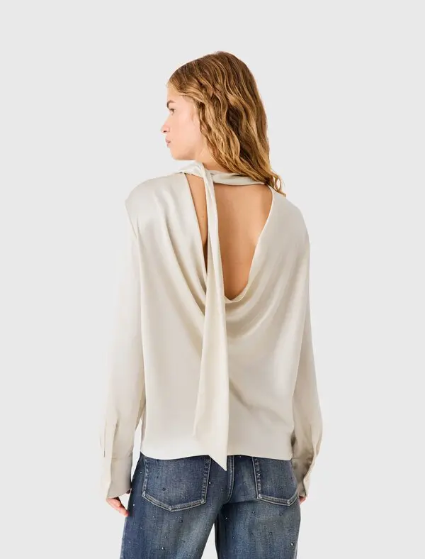 Maje High-neck Satin Top - Ecru