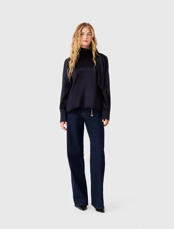 Maje High-neck Satin Top - Navy