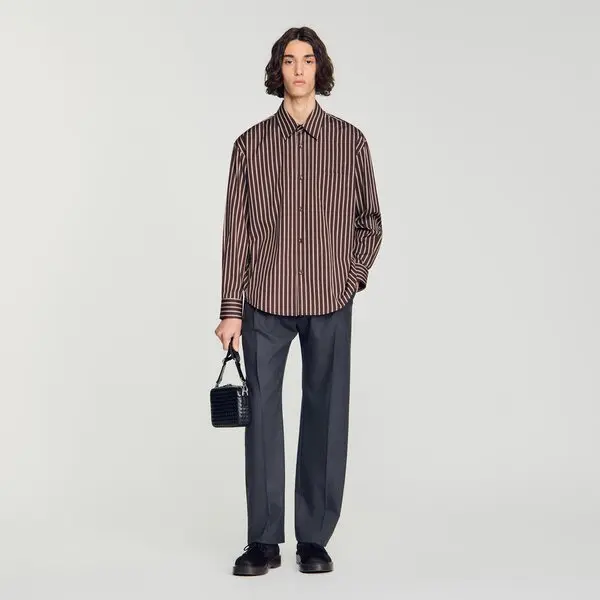 Sandro Striped Cotton Shirt - Chocolat / Ecru